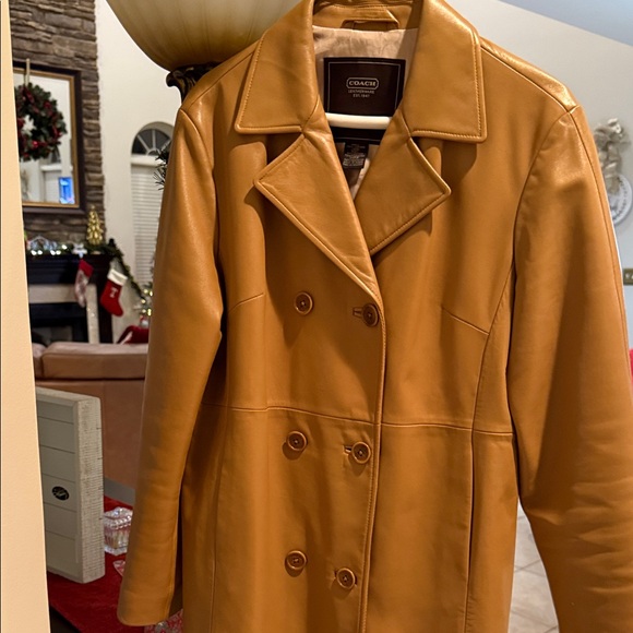 Coach | Jackets & Coats | Coach Double Breasted Tan Leather Trench Coat ...